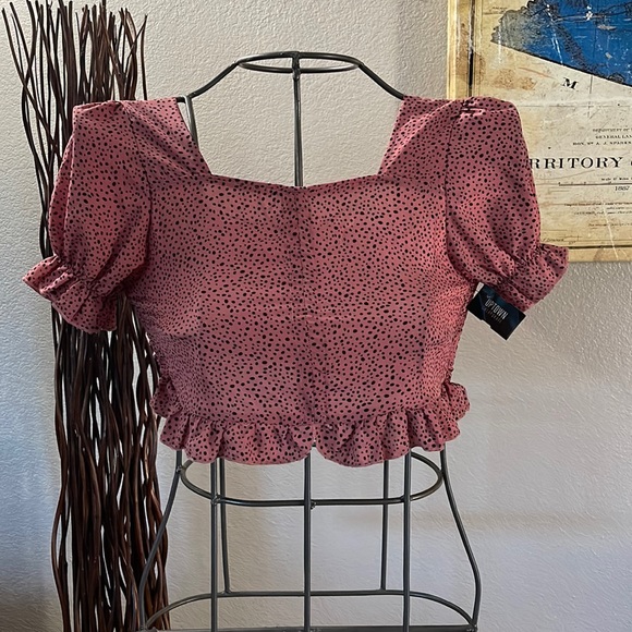 ROMWE | Tops | Romwe Rosey Pink With Black Polka Dots Crop Top | Poshmark